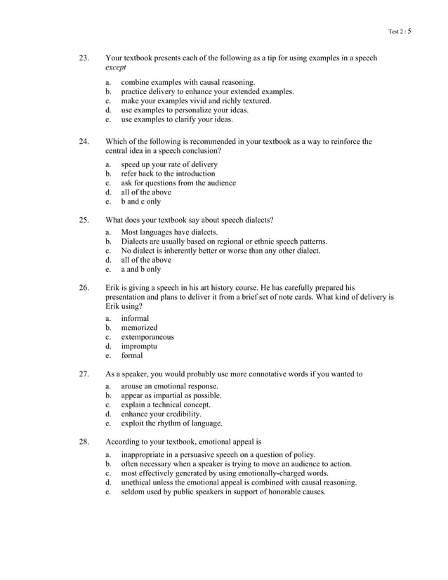 Public Speaking Test 2 | DOC | Educational Assessment | Education