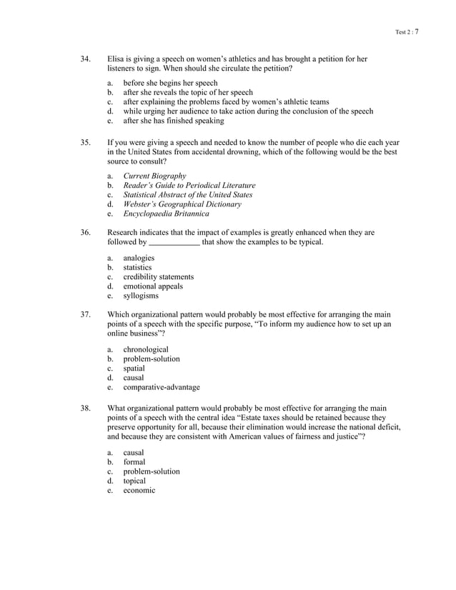 Public Speaking Test 2 | DOC | Educational Assessment | Education