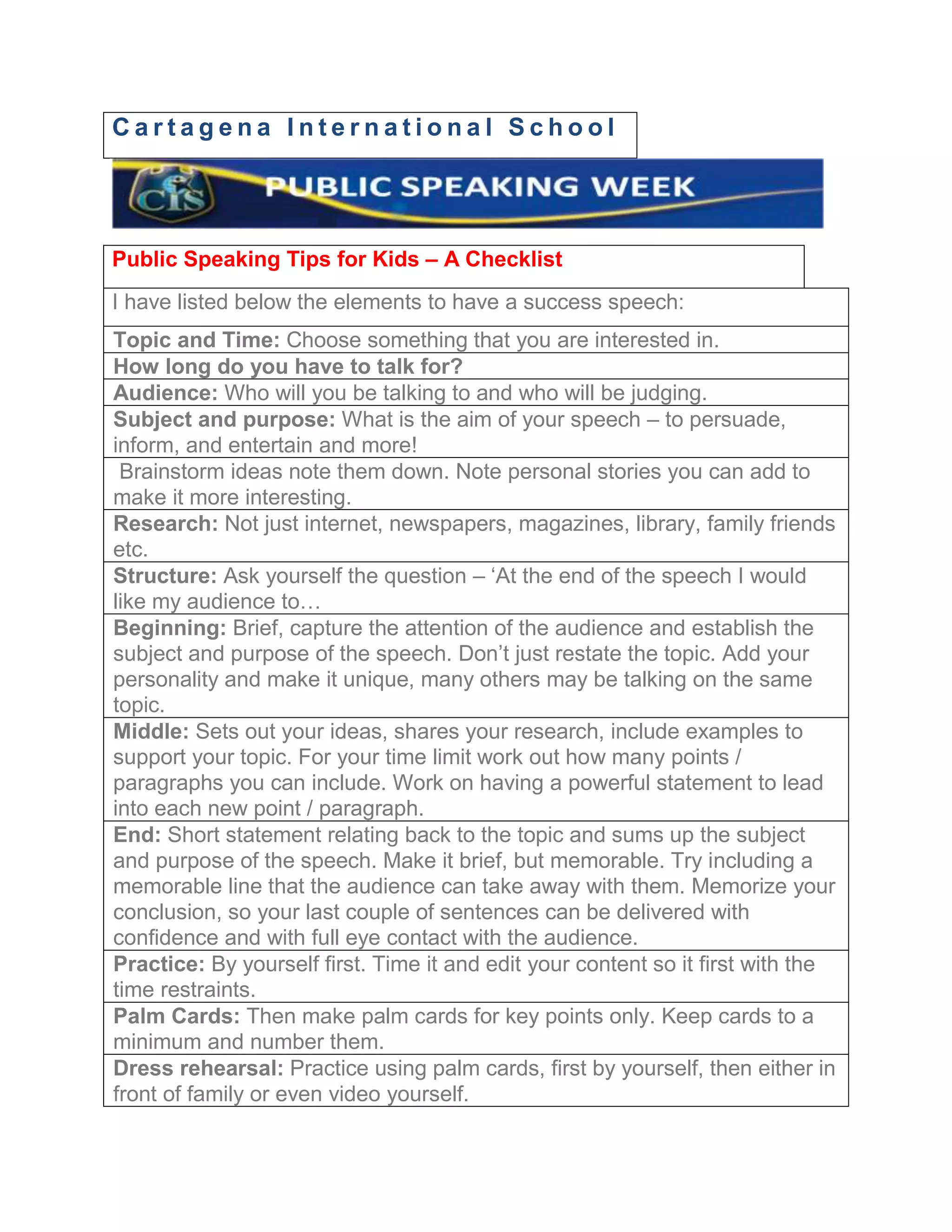 Public speaking tips for kids3rdgradeready | DOCX