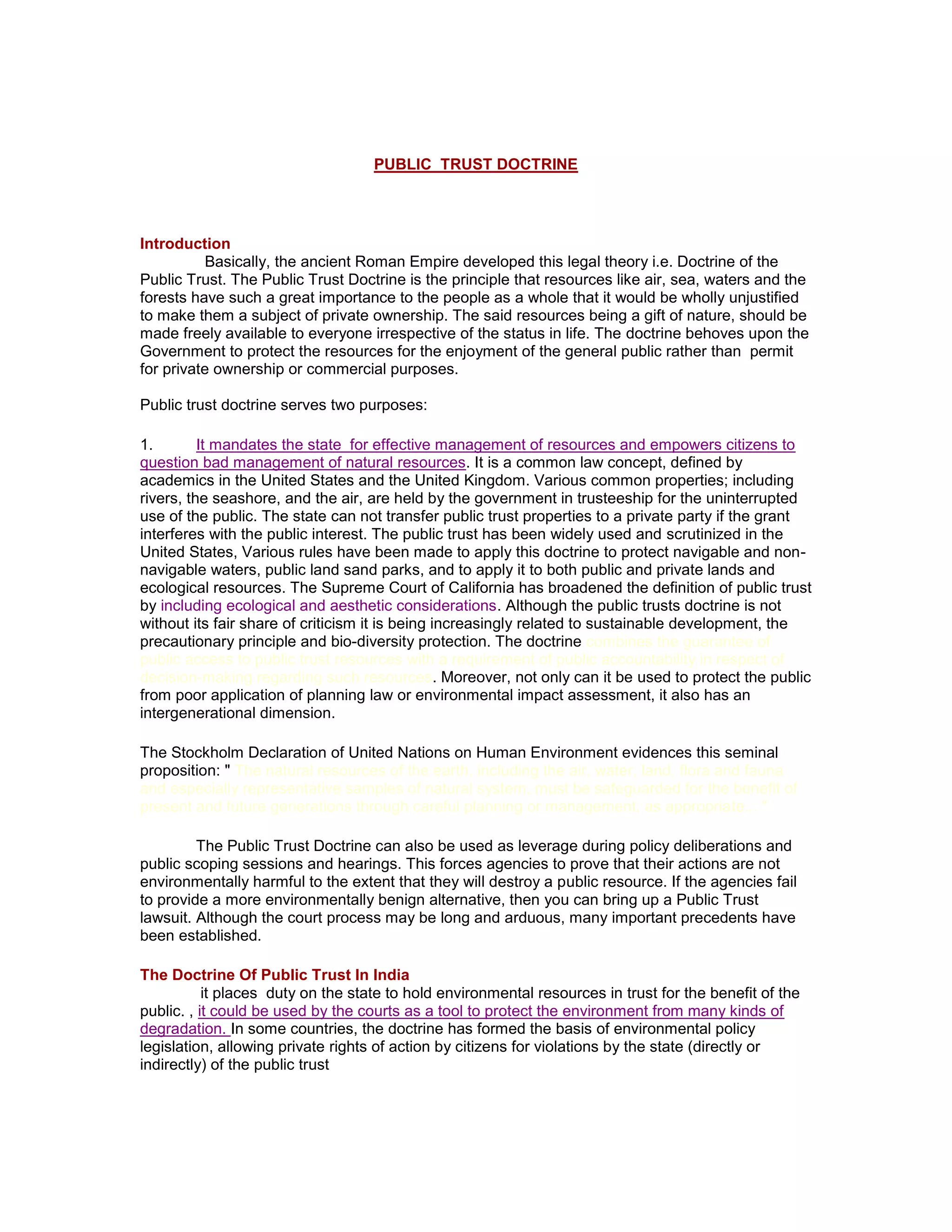 PUBLIC TRUST DOCTRINE.doc | Law