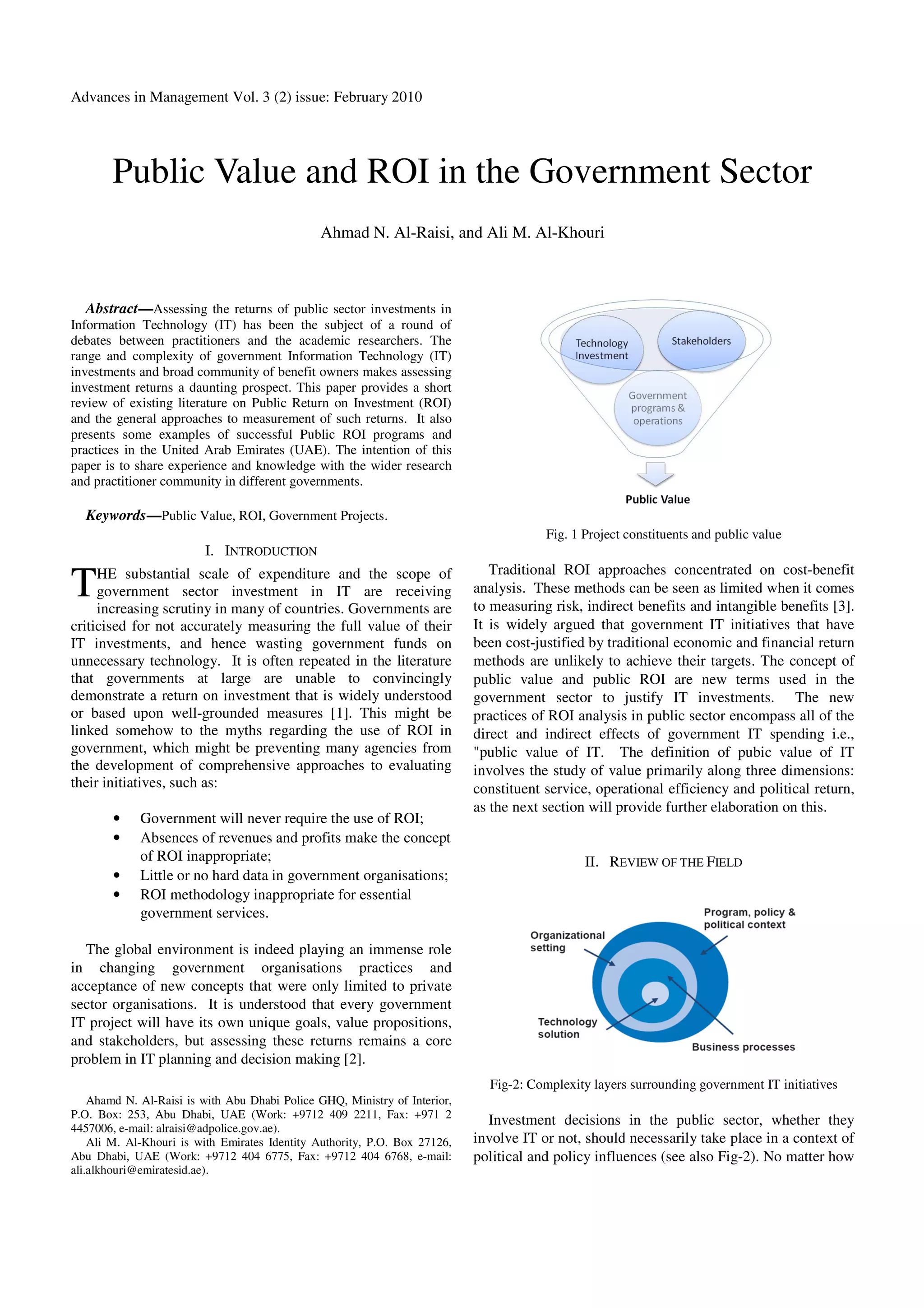 Public Value and ROI in the Government Sector | PDF
