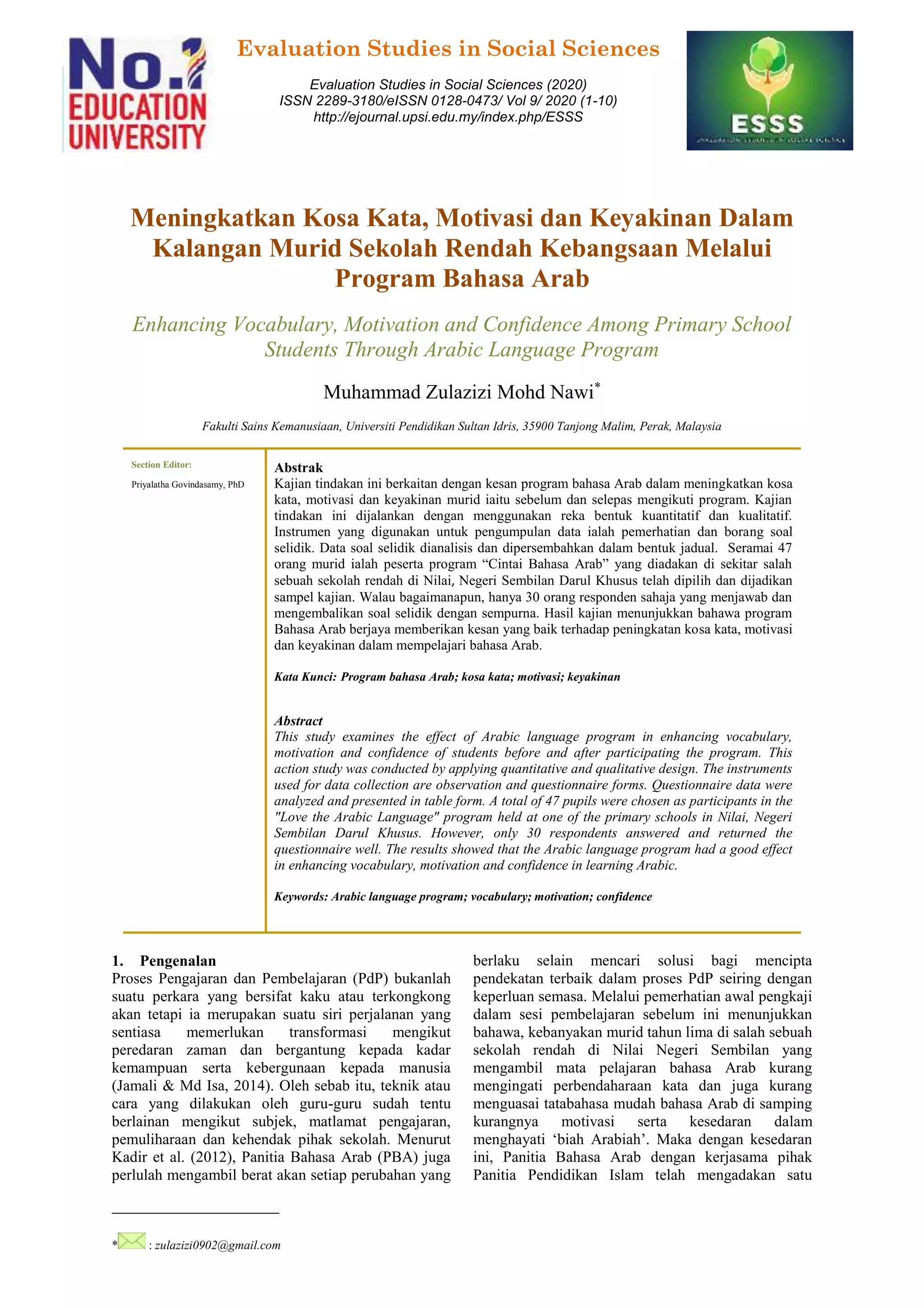Meningkatkan kosa kata, motivasi dan keyakinan dalam kalangan murid ...