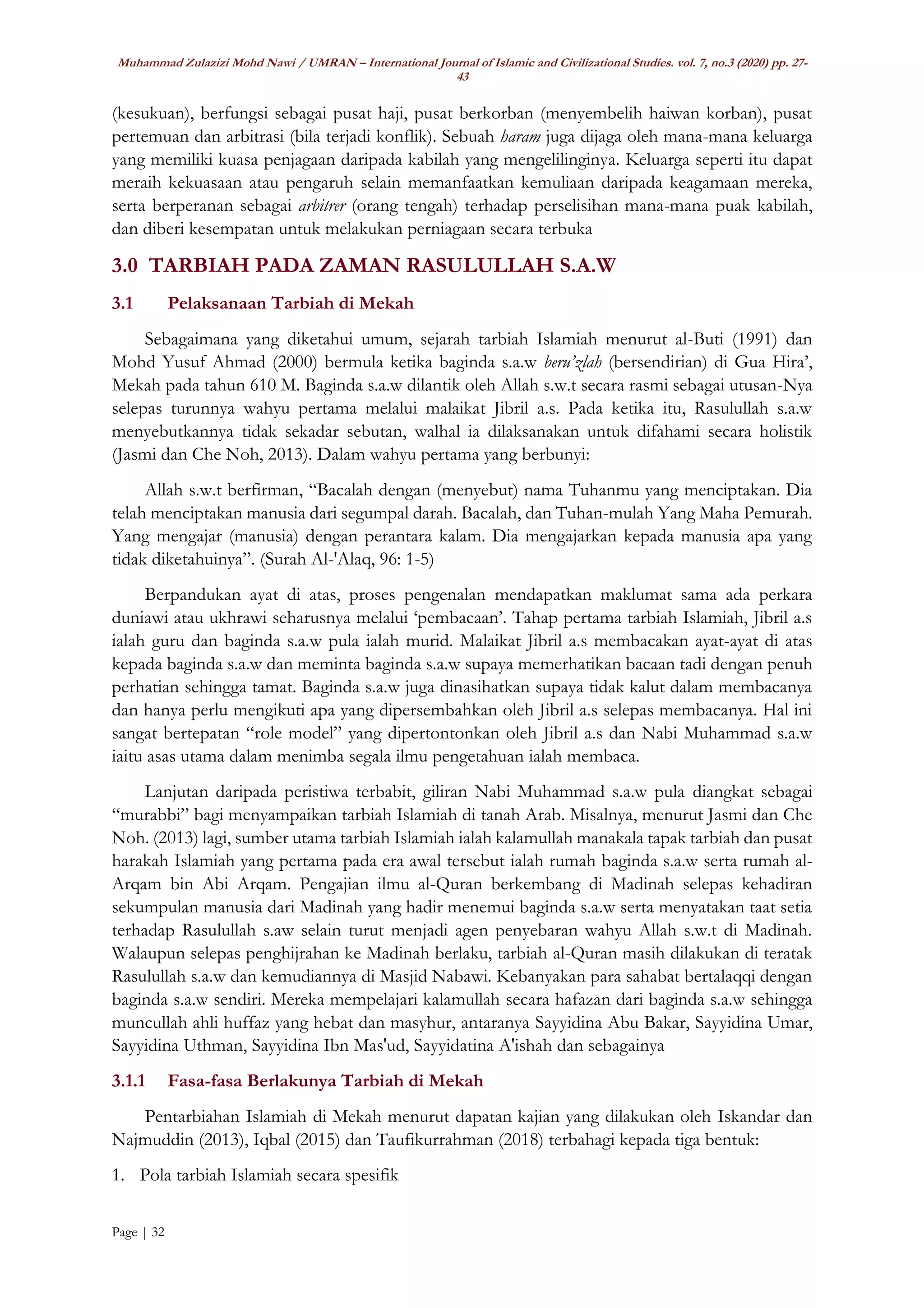 Pelaksanaan Tarbiah Islamiah Pada Zaman Rasulullah s.a.w di Mekah dan ...