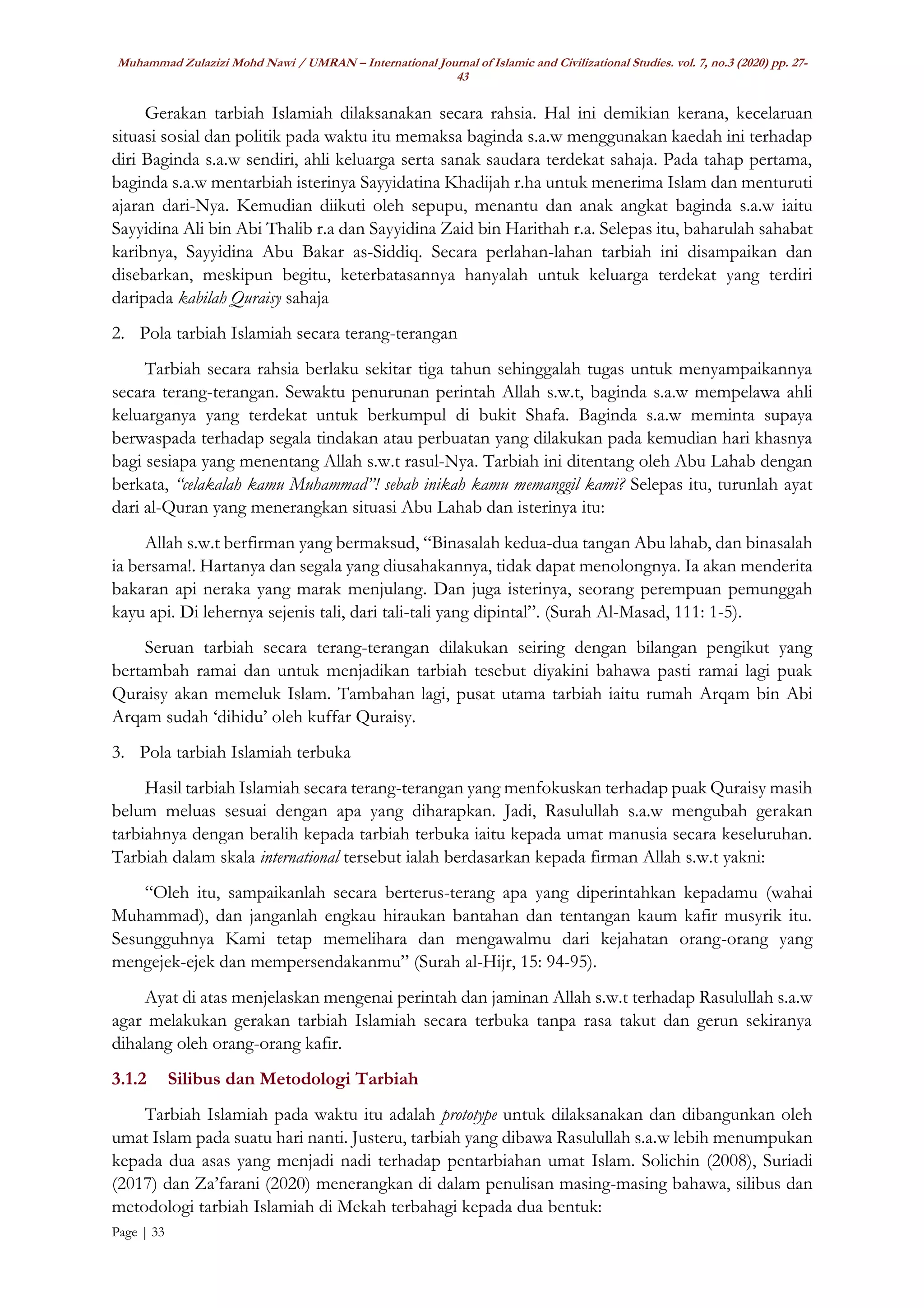 Pelaksanaan Tarbiah Islamiah Pada Zaman Rasulullah s.a.w di Mekah dan ...