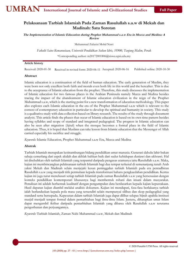 Pelaksanaan Tarbiah Islamiah Pada Zaman Rasulullah s.a.w di Mekah dan ...