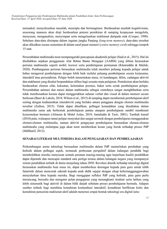 Transformasi Pengajaran dan Pembelajaran Multimedia dalam Pendidikan Islam: Satu Perbincangan | PDF