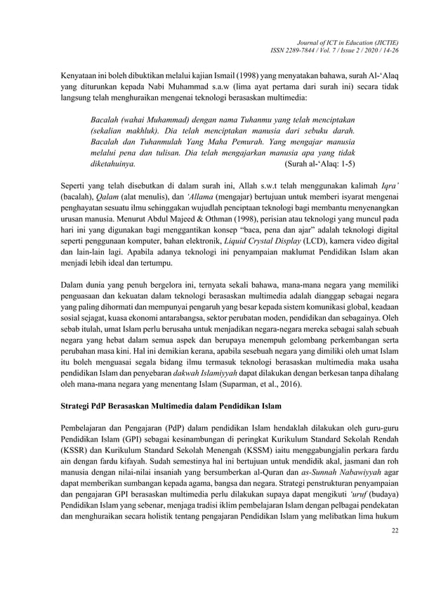 Transformasi Pengajaran dan Pembelajaran Multimedia dalam Pendidikan Islam: Satu Perbincangan | PDF