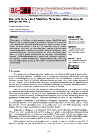 Home in the Poetry of Saudi Arabia Poets: Abdus-Salam Hafeth an Example ...