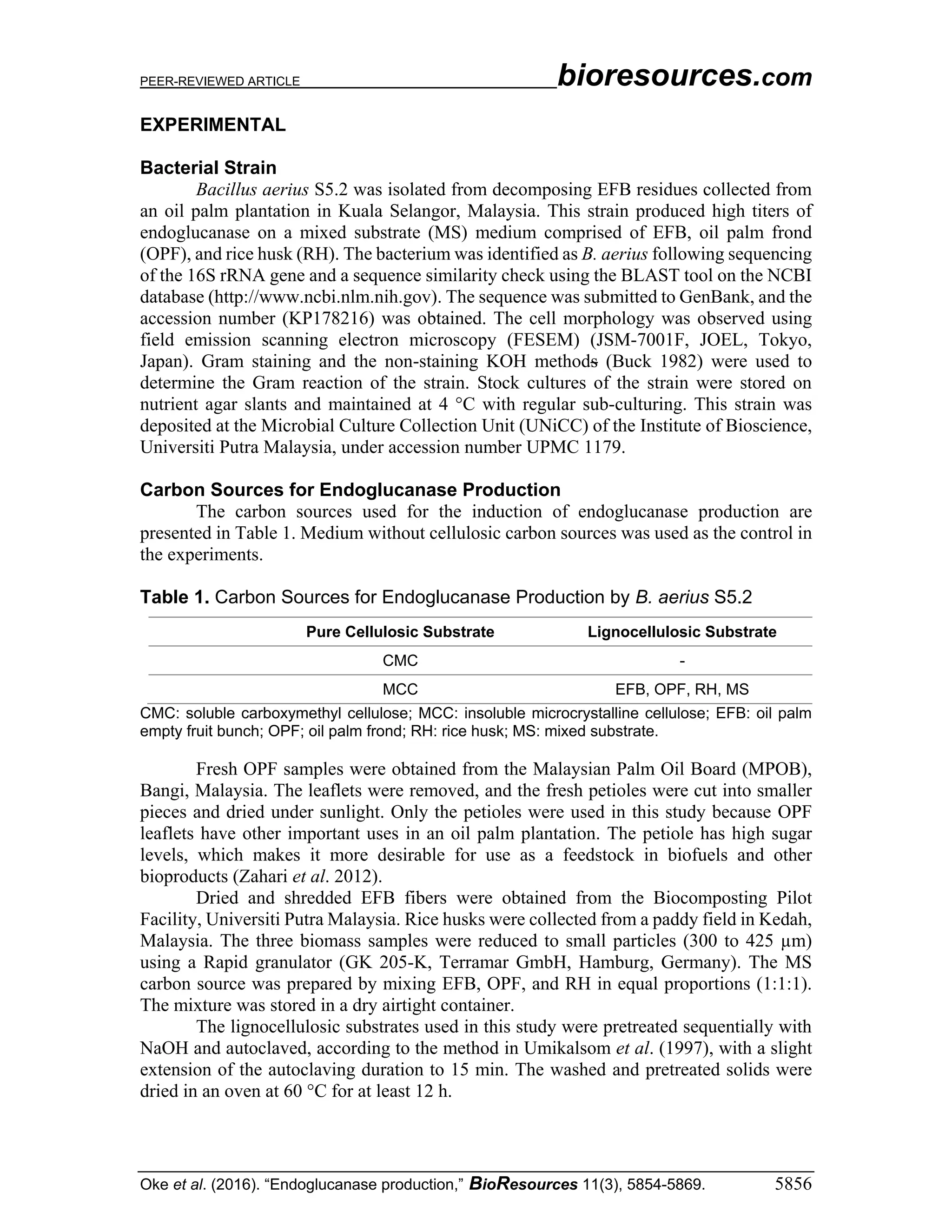 Enhanced endoglucanase production by Bacillus aerius on mixed ...