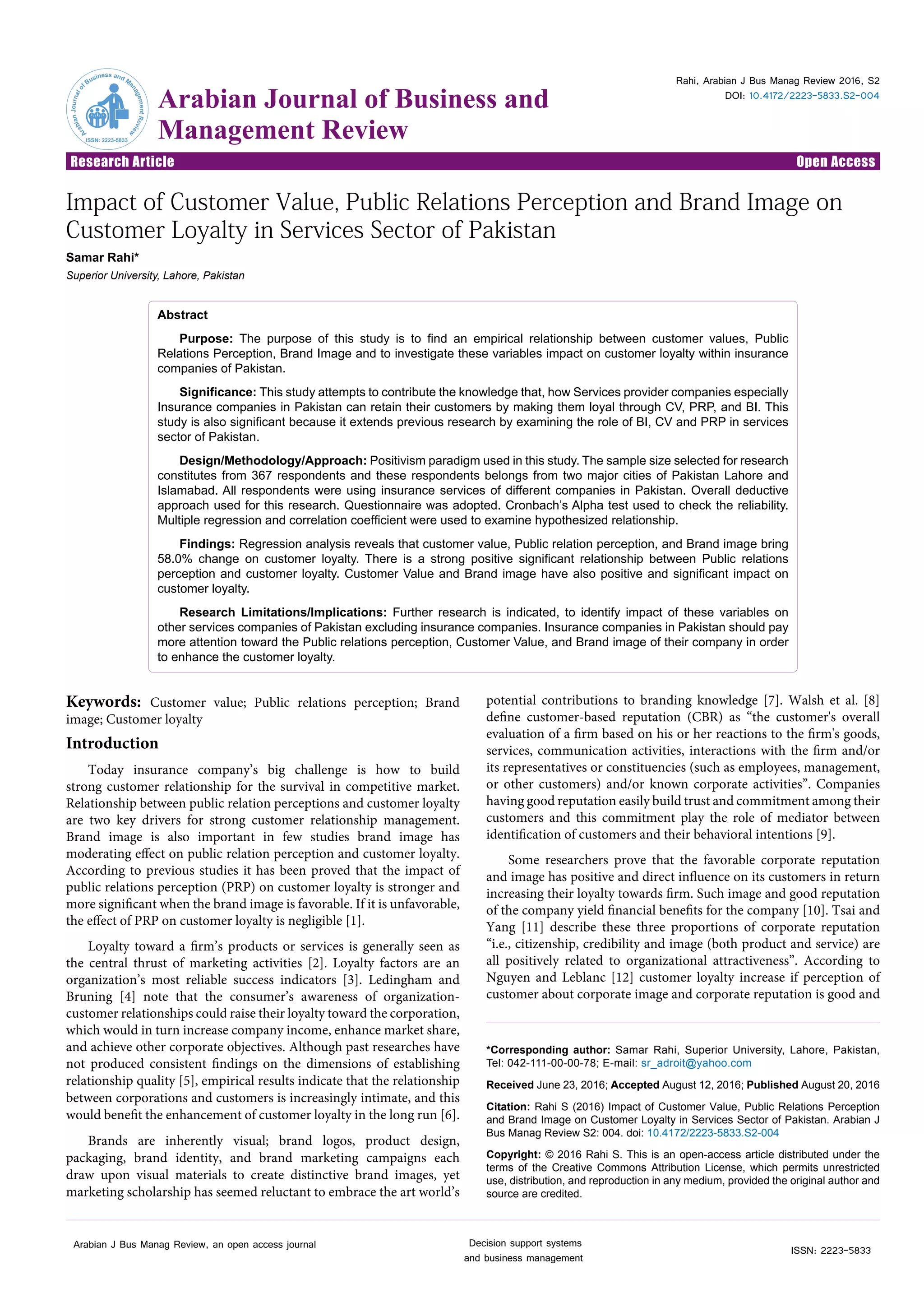 Impact of Customer Value, Public Relations Perception and Brand Image ...