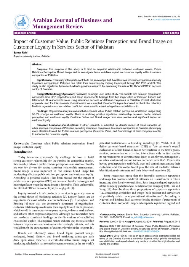 Impact of Customer Value, Public Relations Perception and Brand Image ...