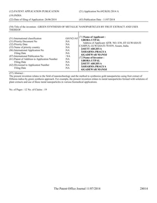 Published indian patent and design registration information july 11th ...