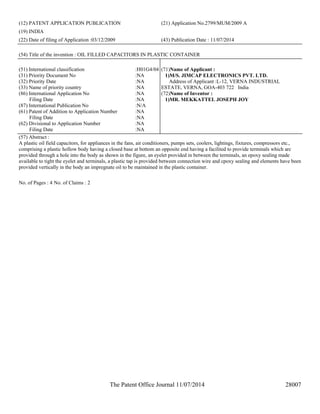 Published indian patent and design registration information july 11th ...