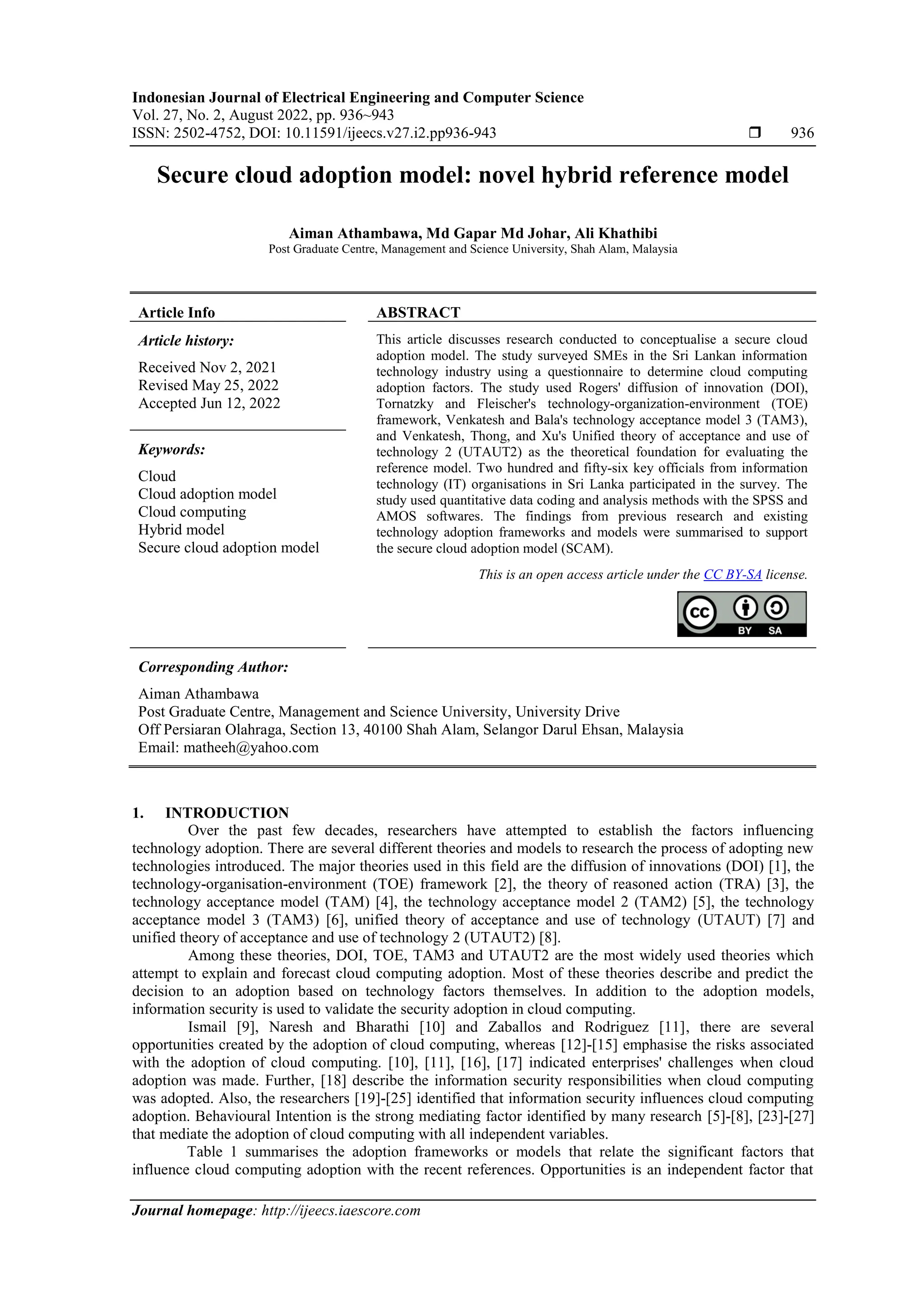 Secure cloud adoption model: novel hybrid reference model | PDF