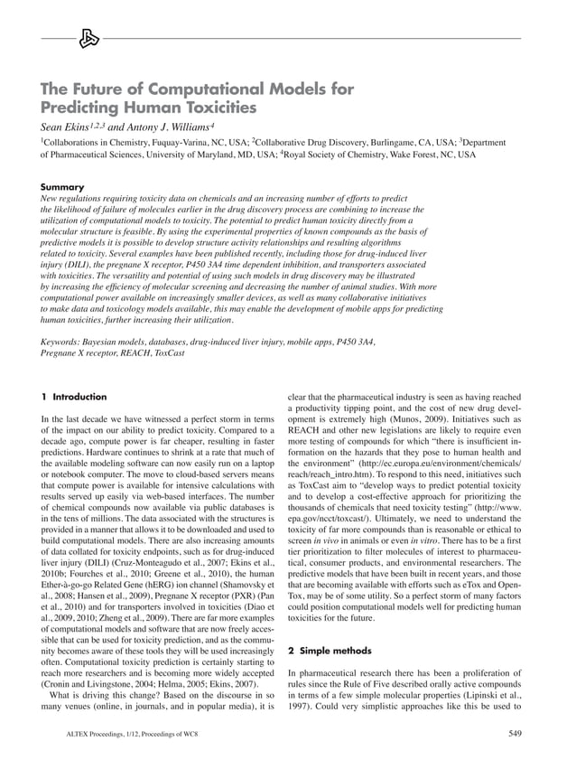 The Future of Computational Models for Predicting Human Toxicities | PDF