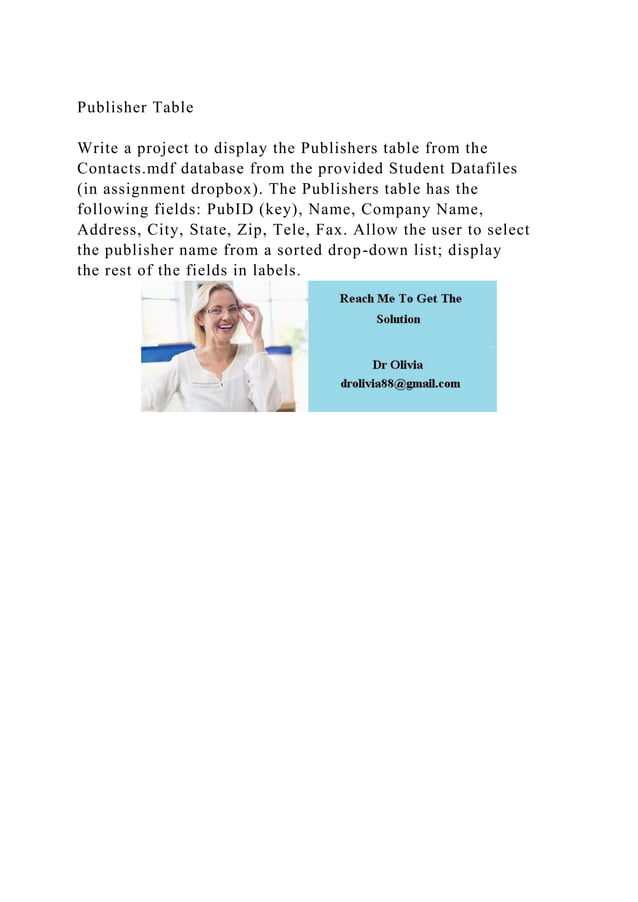 Publisher TableWrite a project to display the Publishers table f.docx