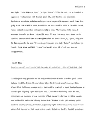 Artist Pitch Letter to Publishing Company | DOCX