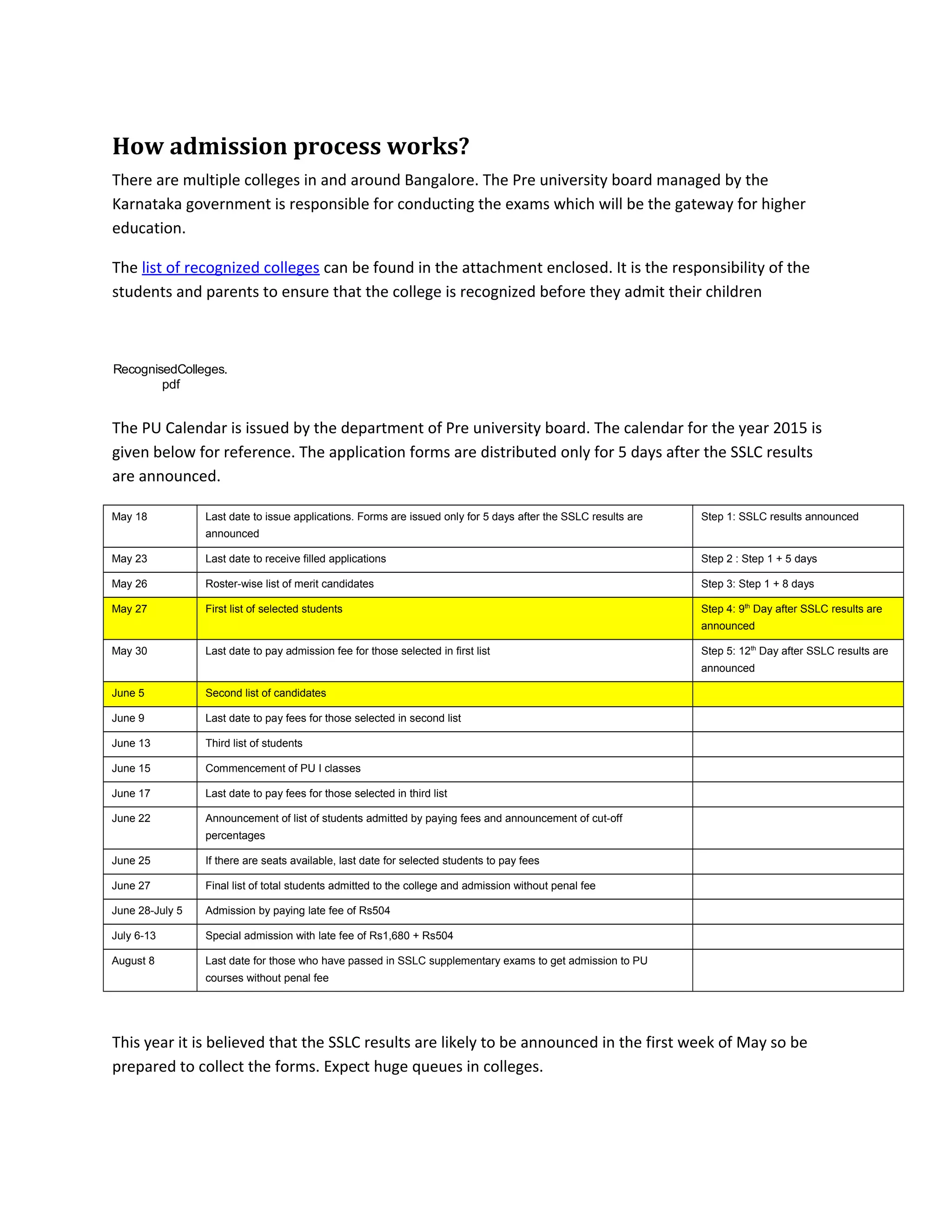 Puc admission guidelines | DOC