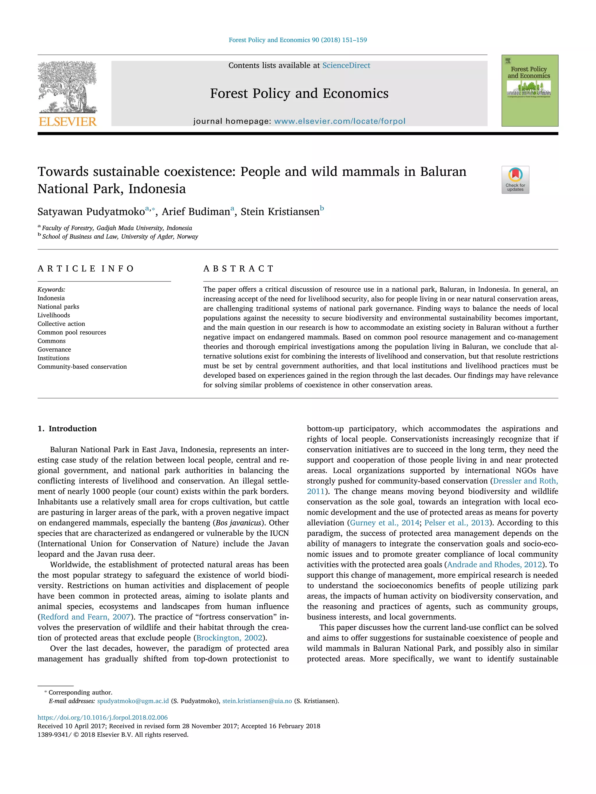 Towards sustainable coexistence: People and wild mammals in Baluran ...