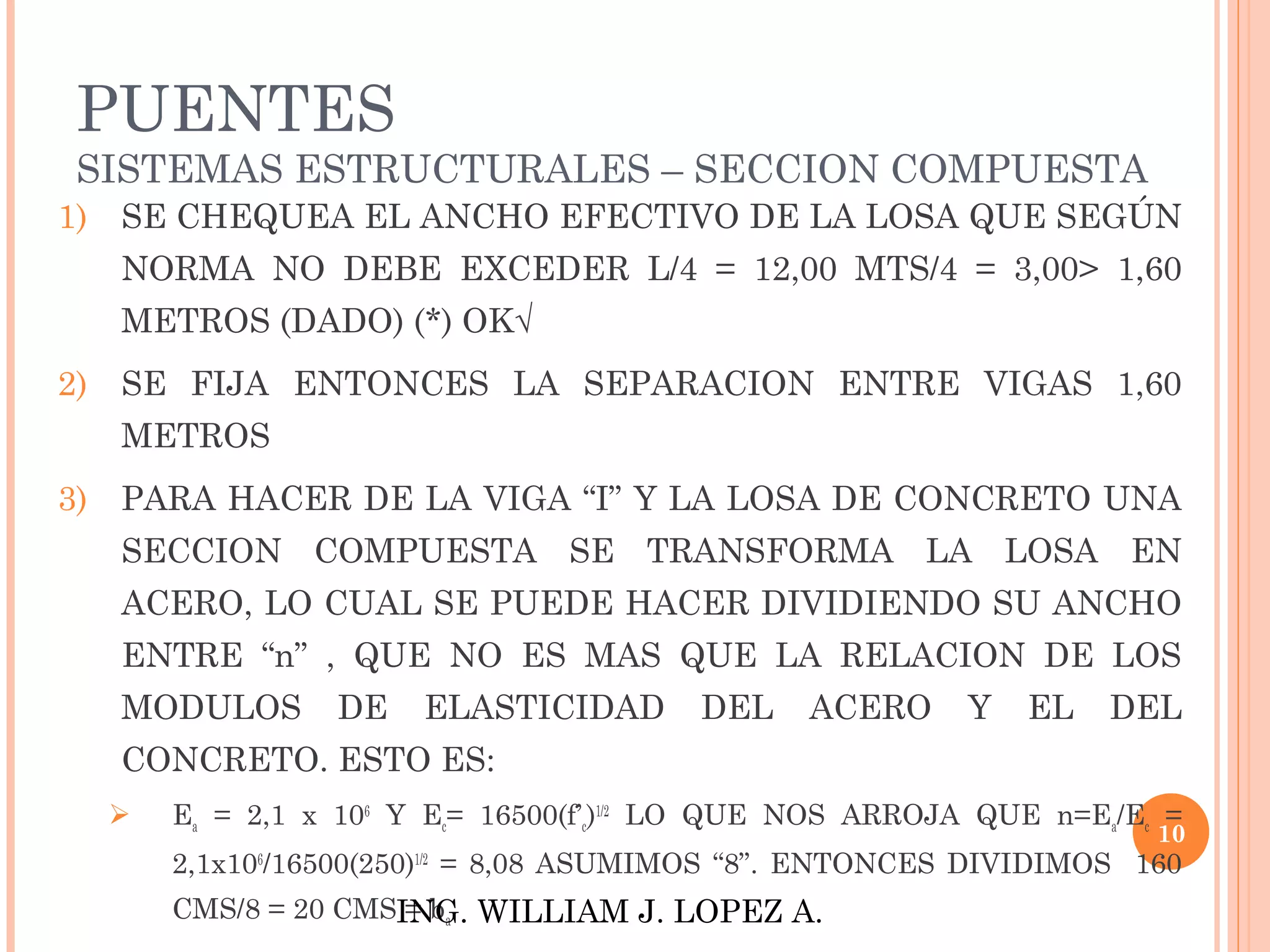 PUENTES - CARGAS SOBRE UNA ESTRUCTURA -VIGAS COMPUESTAS | PPT