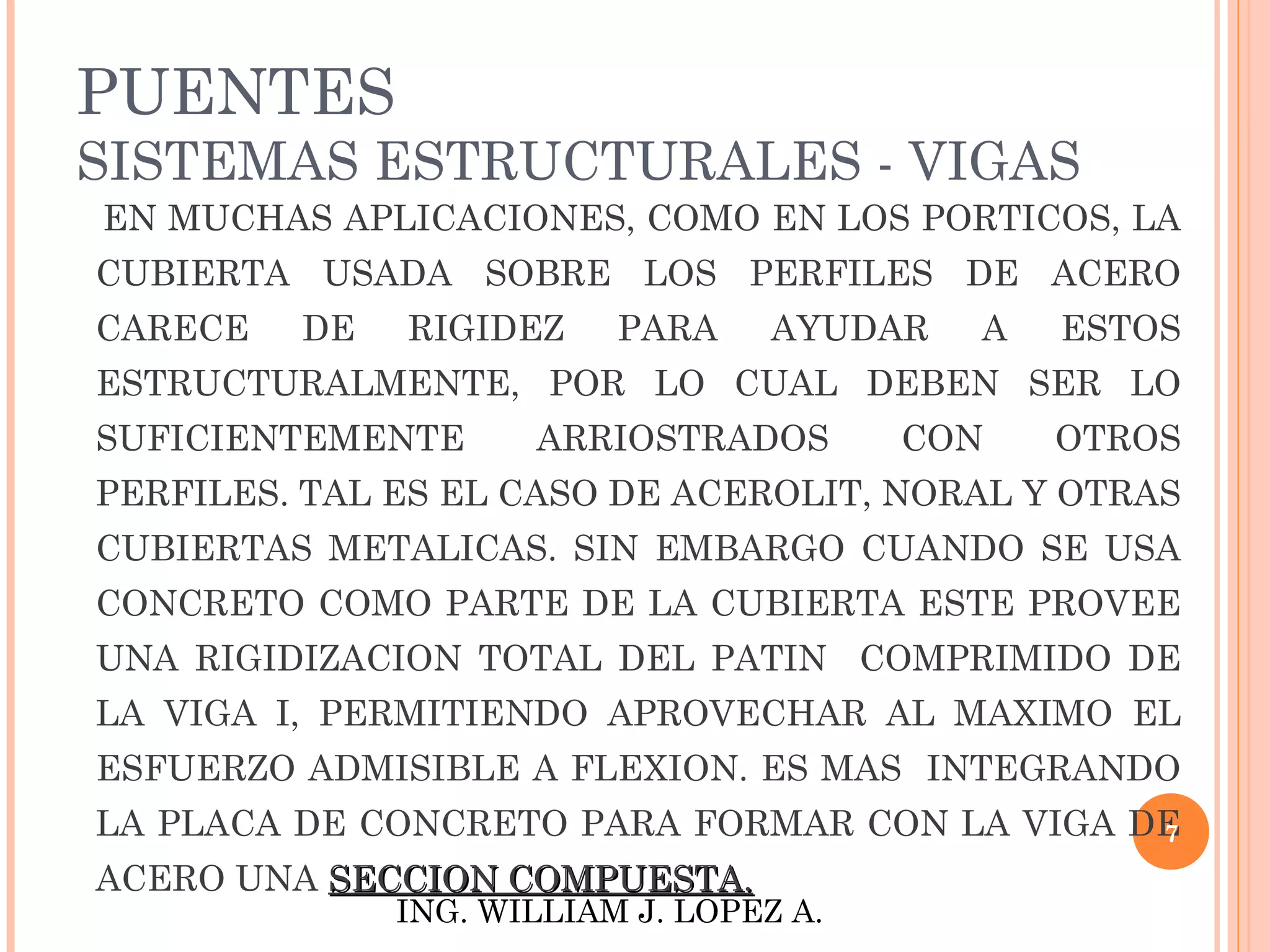 PUENTES - CARGAS SOBRE UNA ESTRUCTURA -VIGAS COMPUESTAS | PPT
