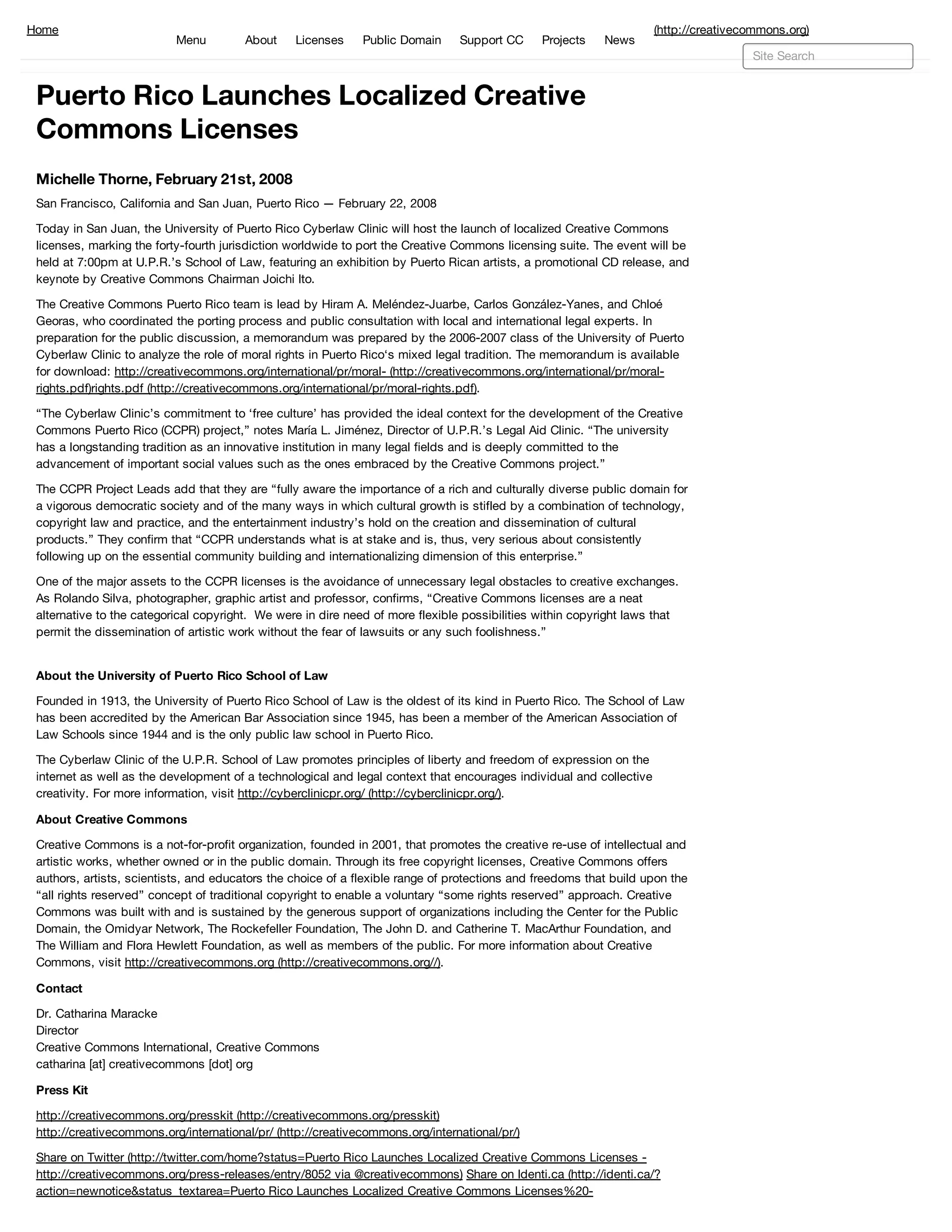 Launch, Localized Creative Commons Licenses. Puerto Rico | PDF