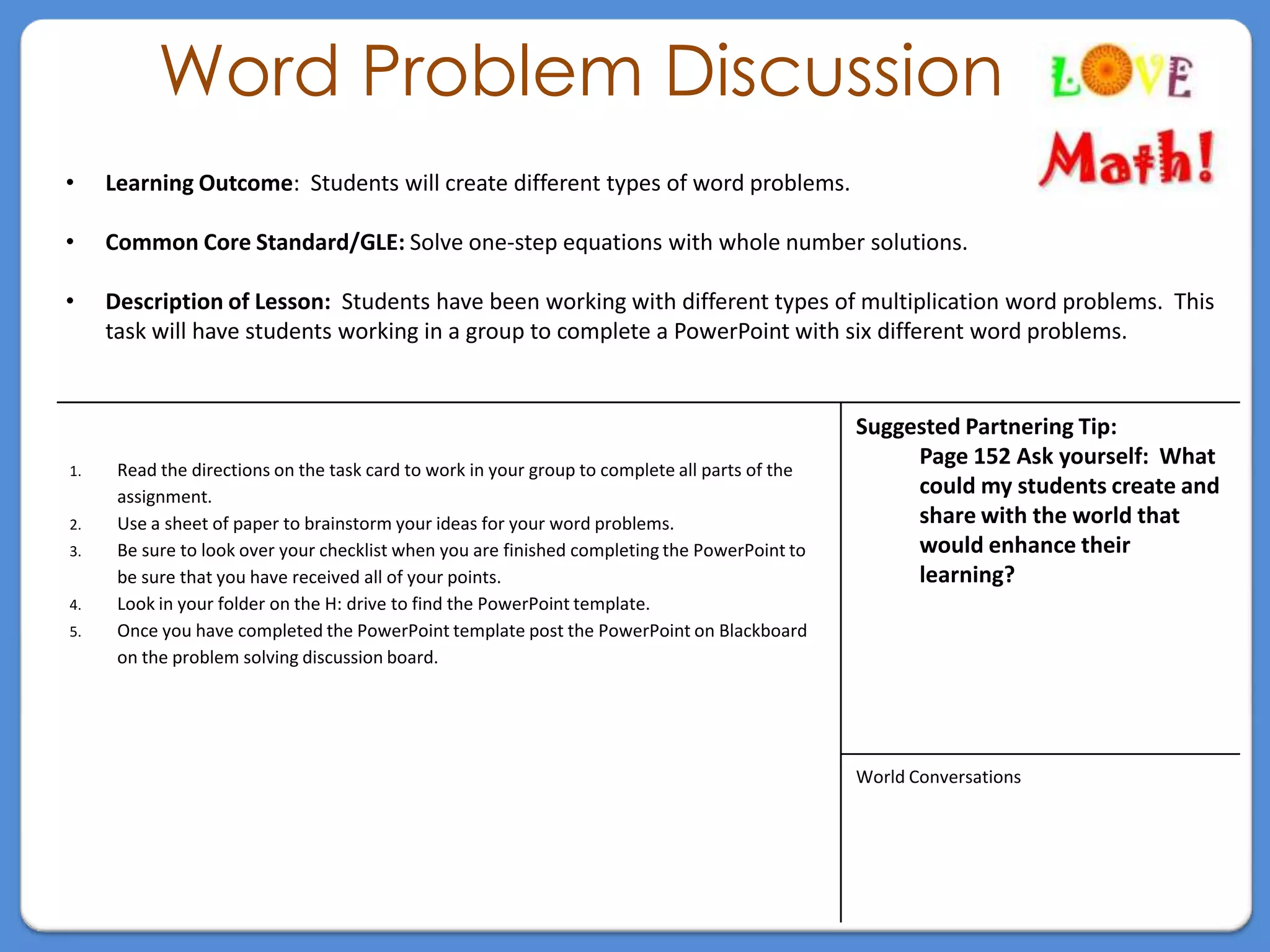 Problem Solving Task Card | PPTX