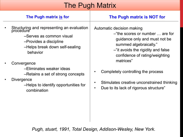 Pugh matrix concept evaluation in Design | PPTX
