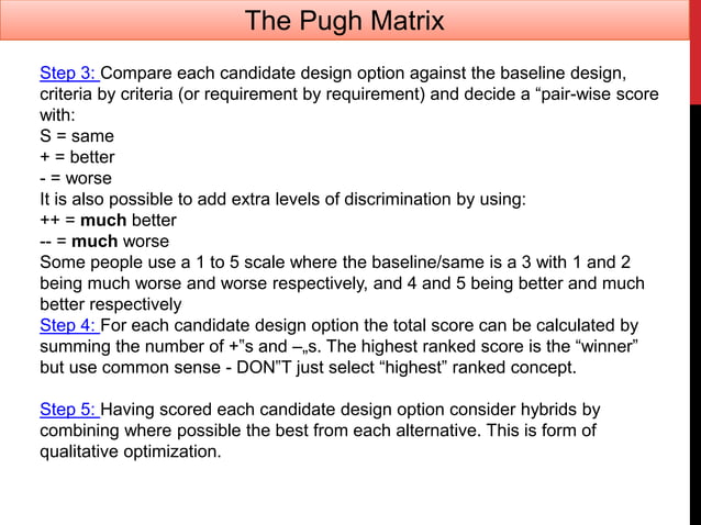 Pugh matrix concept evaluation in Design | PPTX