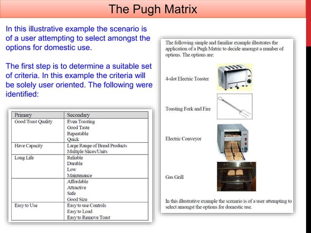 Pugh matrix concept evaluation in Design | PPTX