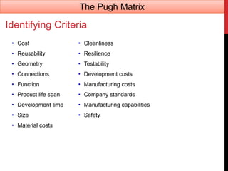 Pugh matrix concept evaluation in Design | PPTX