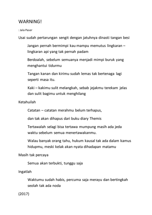 Puisi jala paser - warning | DOCX