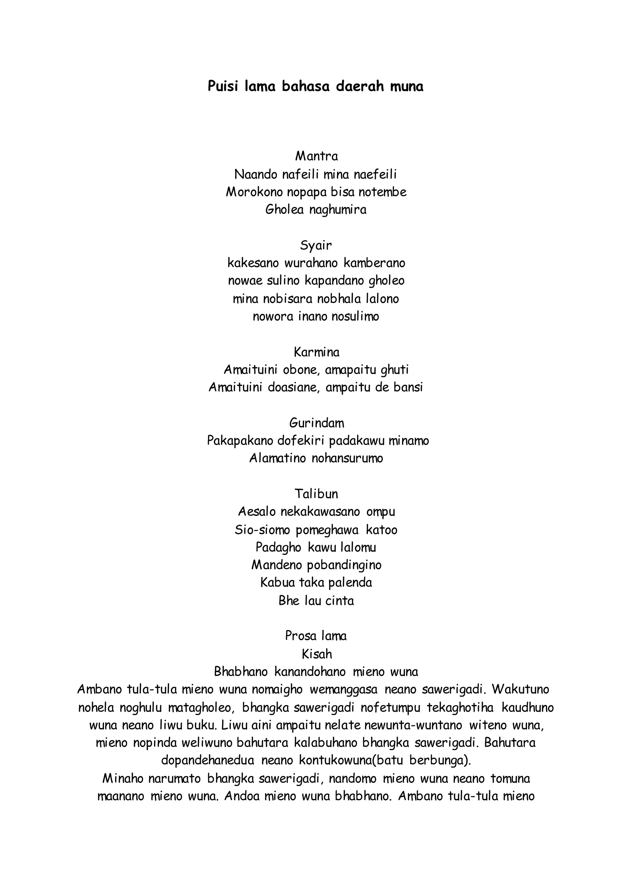 Puisi lama bahasa daerah muna | DOCX