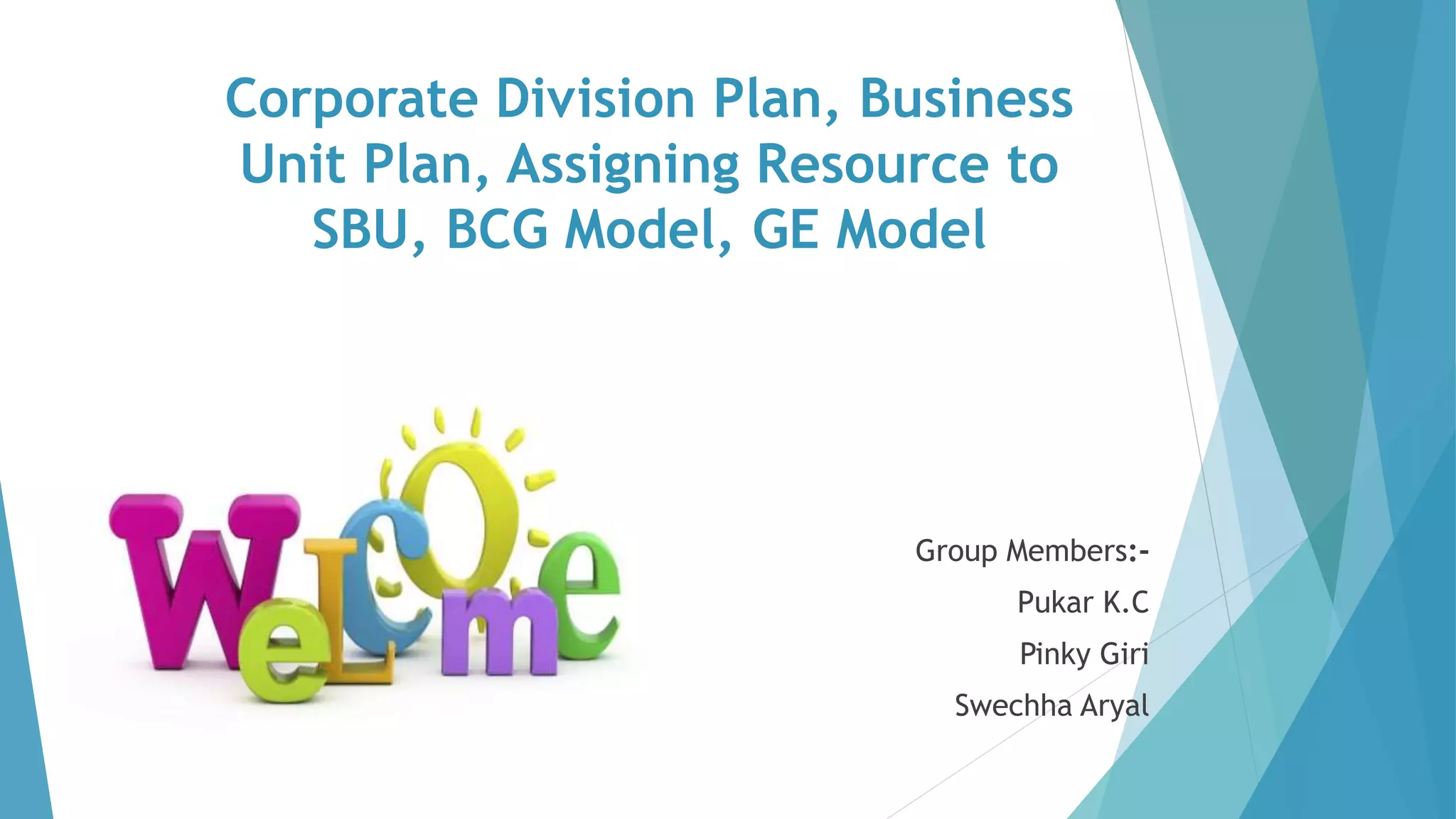 Corporate Division Plan, Business Unit Plan, Assigning Resource to SBU ...