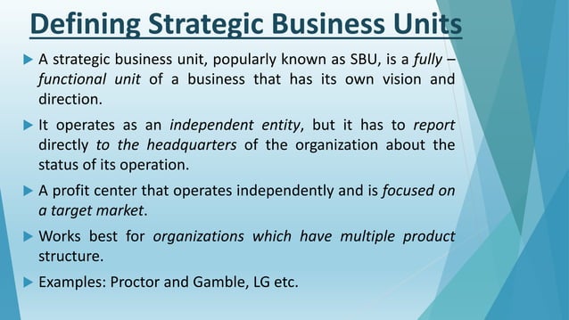 Corporate Division Plan, Business Unit Plan, Assigning Resource to SBU ...