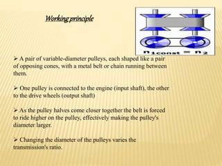 PPT ON CONTINUOUSLY VARIABLE TRANSMISSION CVT by Pukhraj Palariya | PPTX