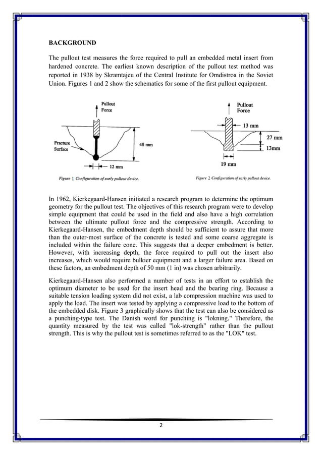 Pullout test as nondestructive test method in structural engineering