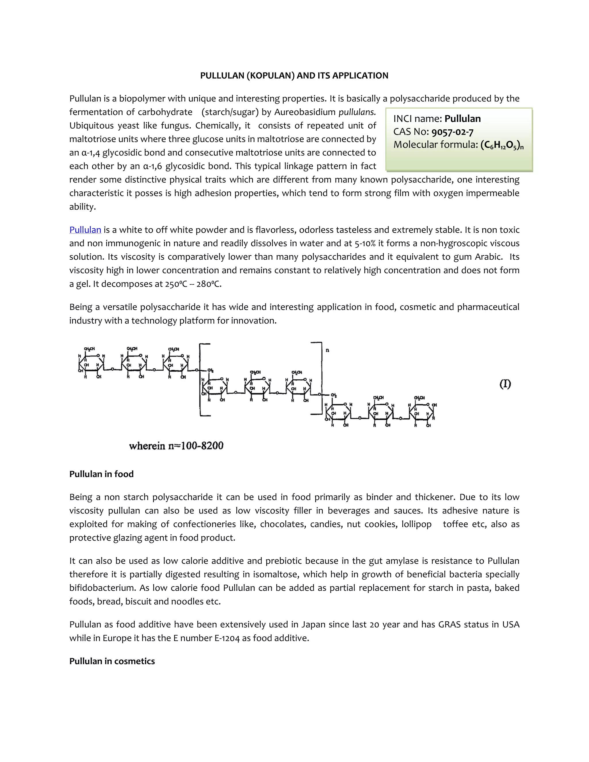 Pullulan and its application | PDF