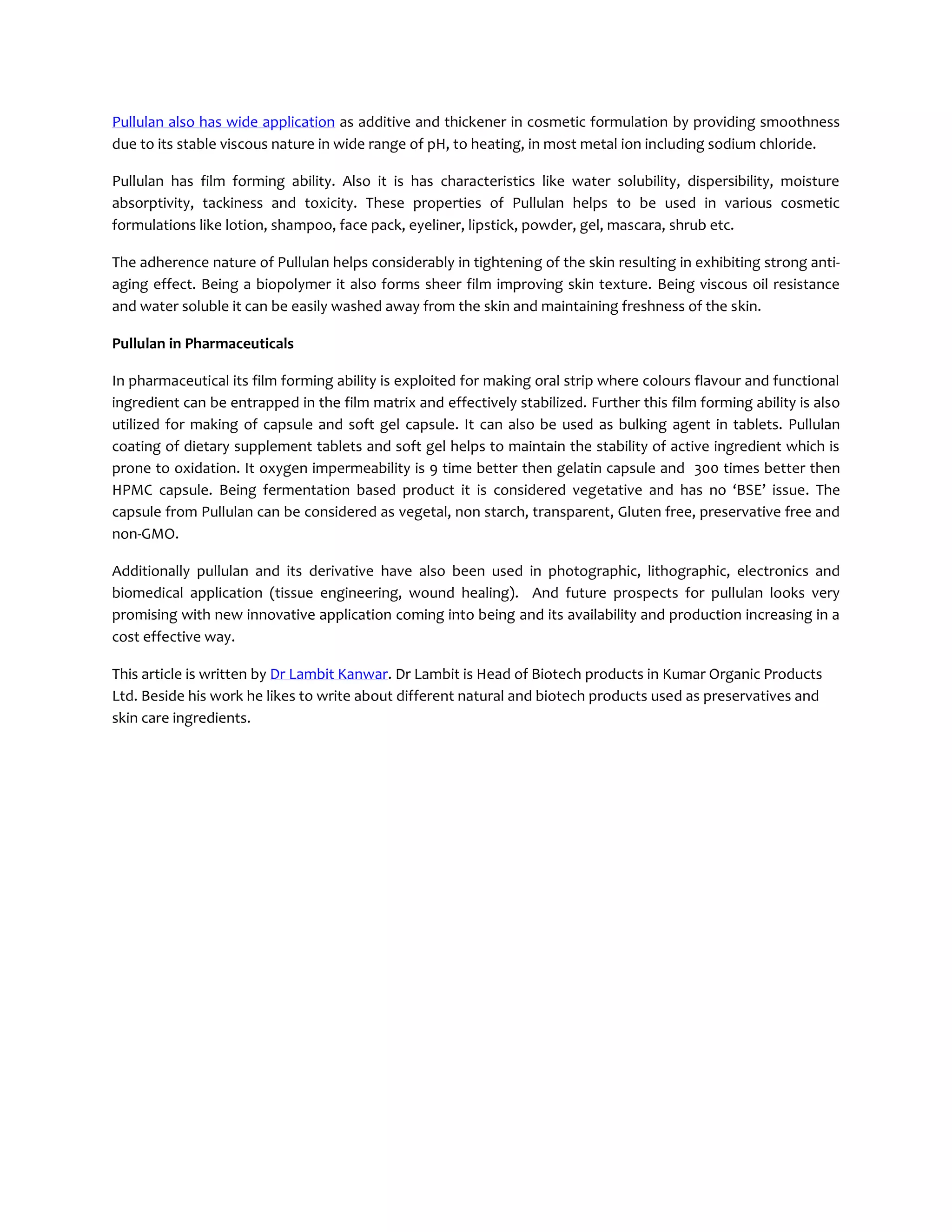 Pullulan and its application | PDF