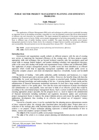 PUBLIC SECTOR PROJECT MANAGEMENT PLANNING AND EFFICIENCY PROBLEMS ...