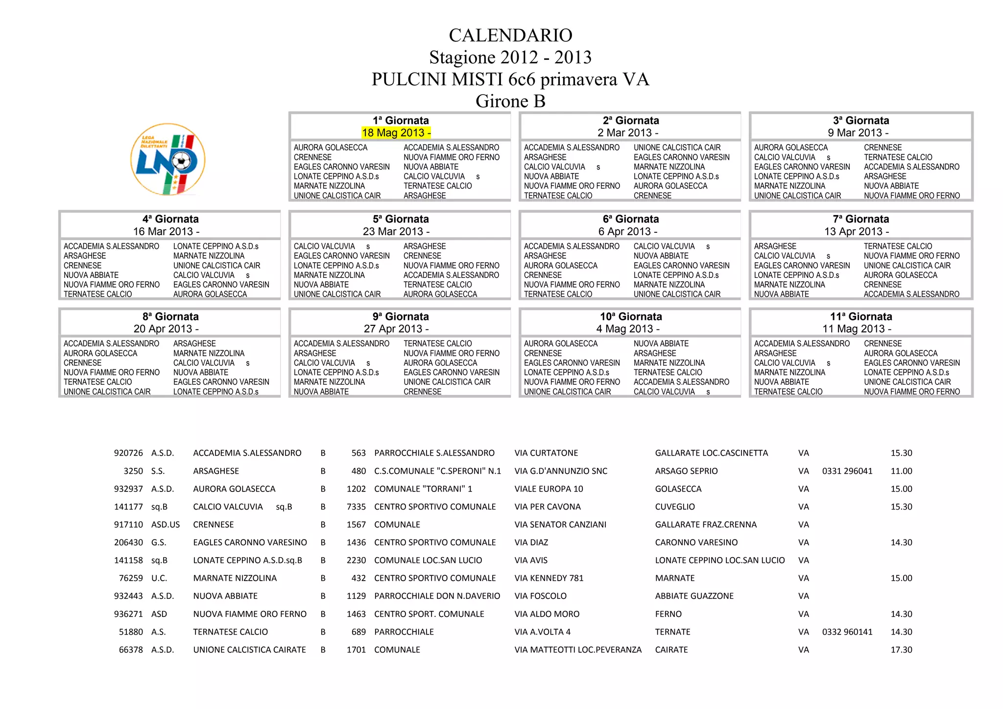 Calendario Pulcini Mista | DOC