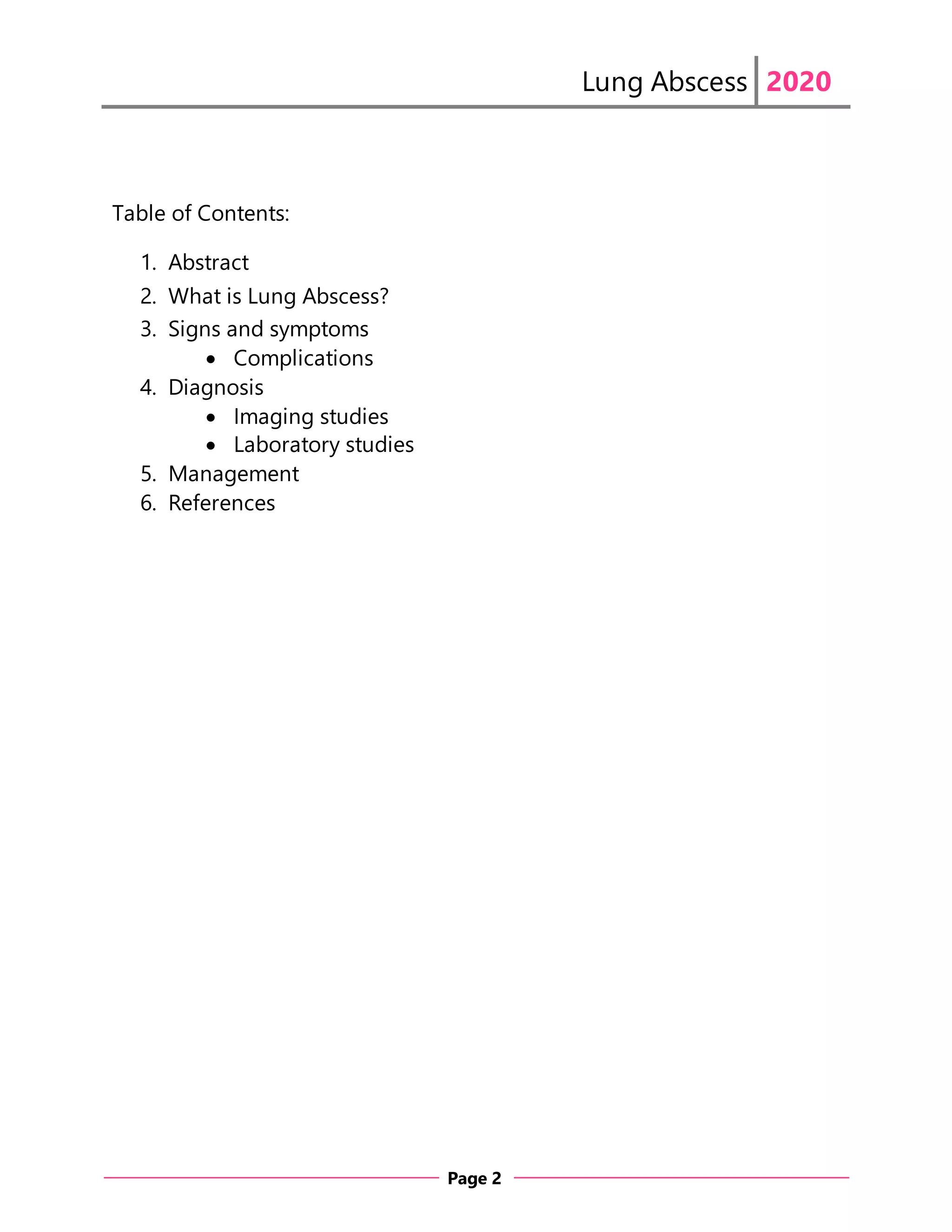 Lung Abscess, Pulmonolgy | DOCX