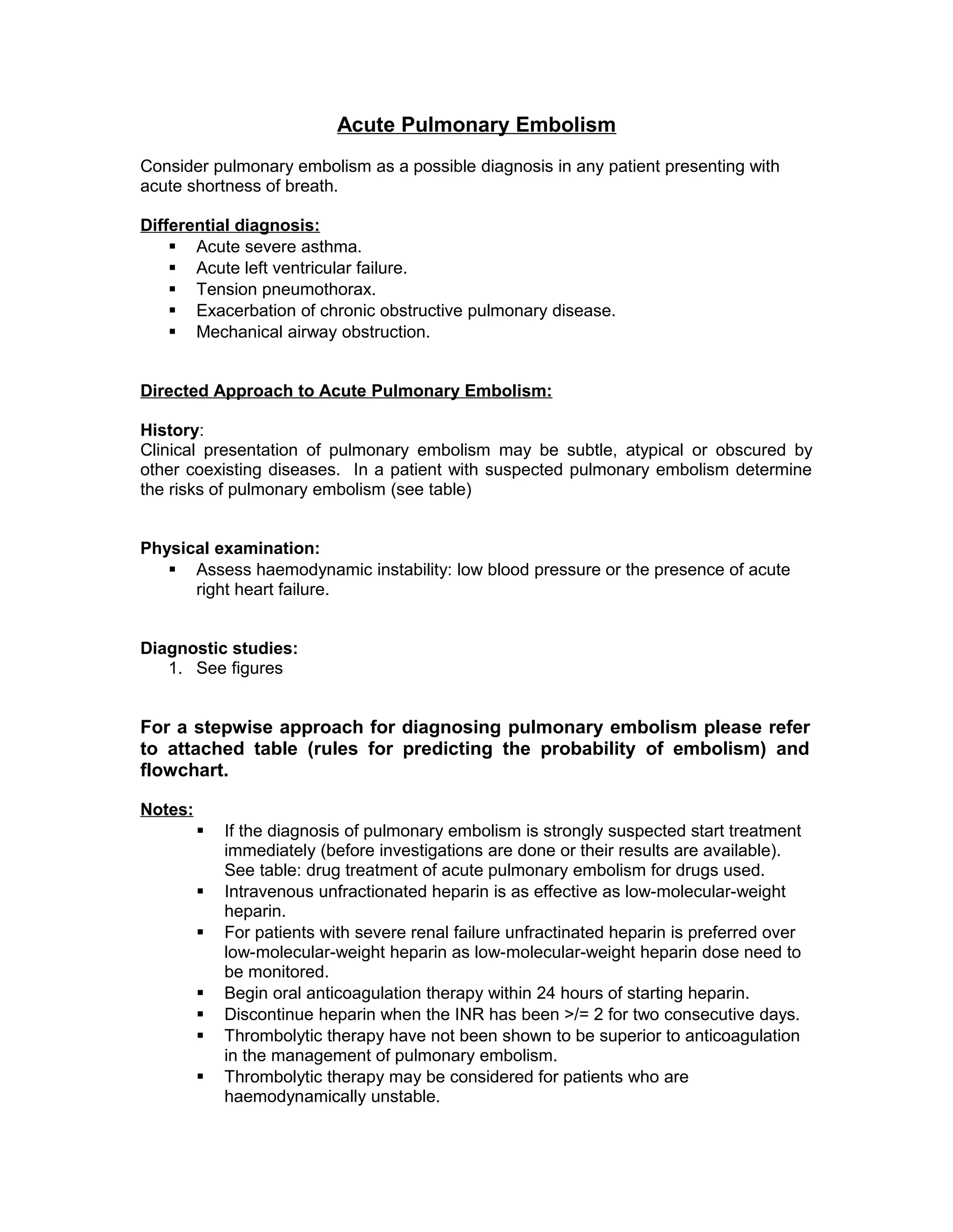 pulmonary embolism emergency protocol | DOC