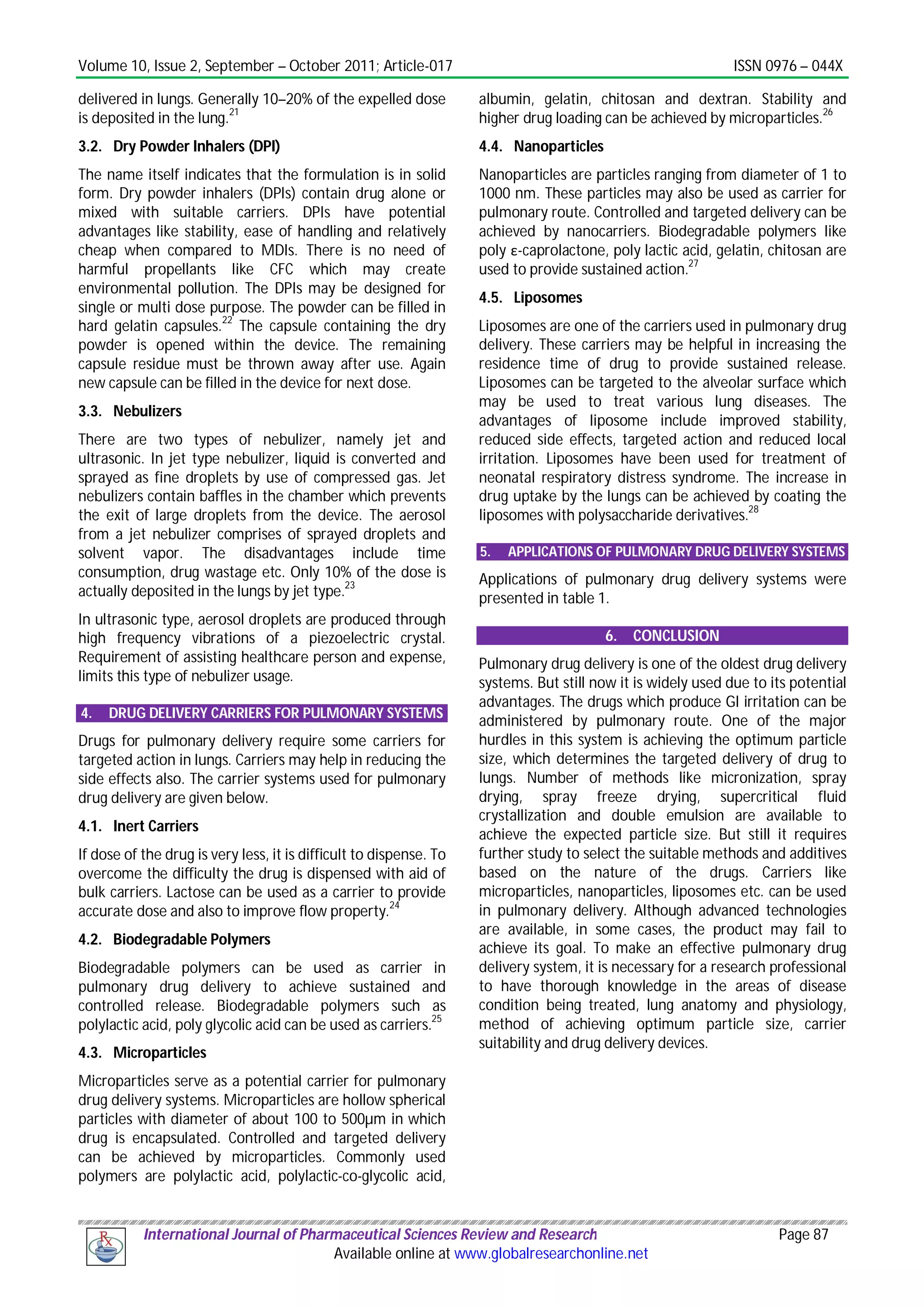 Pulmonary drug delivery | PDF