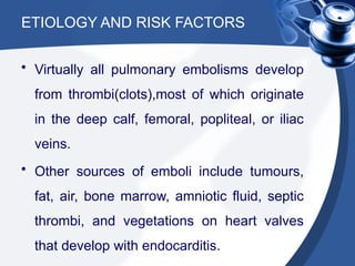 PULMONARY EMBOLISM, CAUSES, CLINICAL FEATURES, DIAGNOSTIC TESTS ...