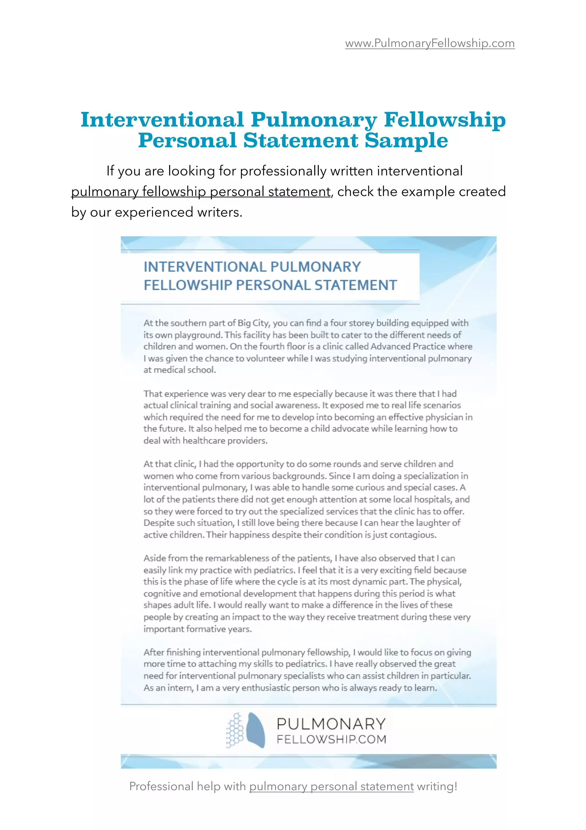 Pulmonary Fellowship Personal Statement Samples | PDF