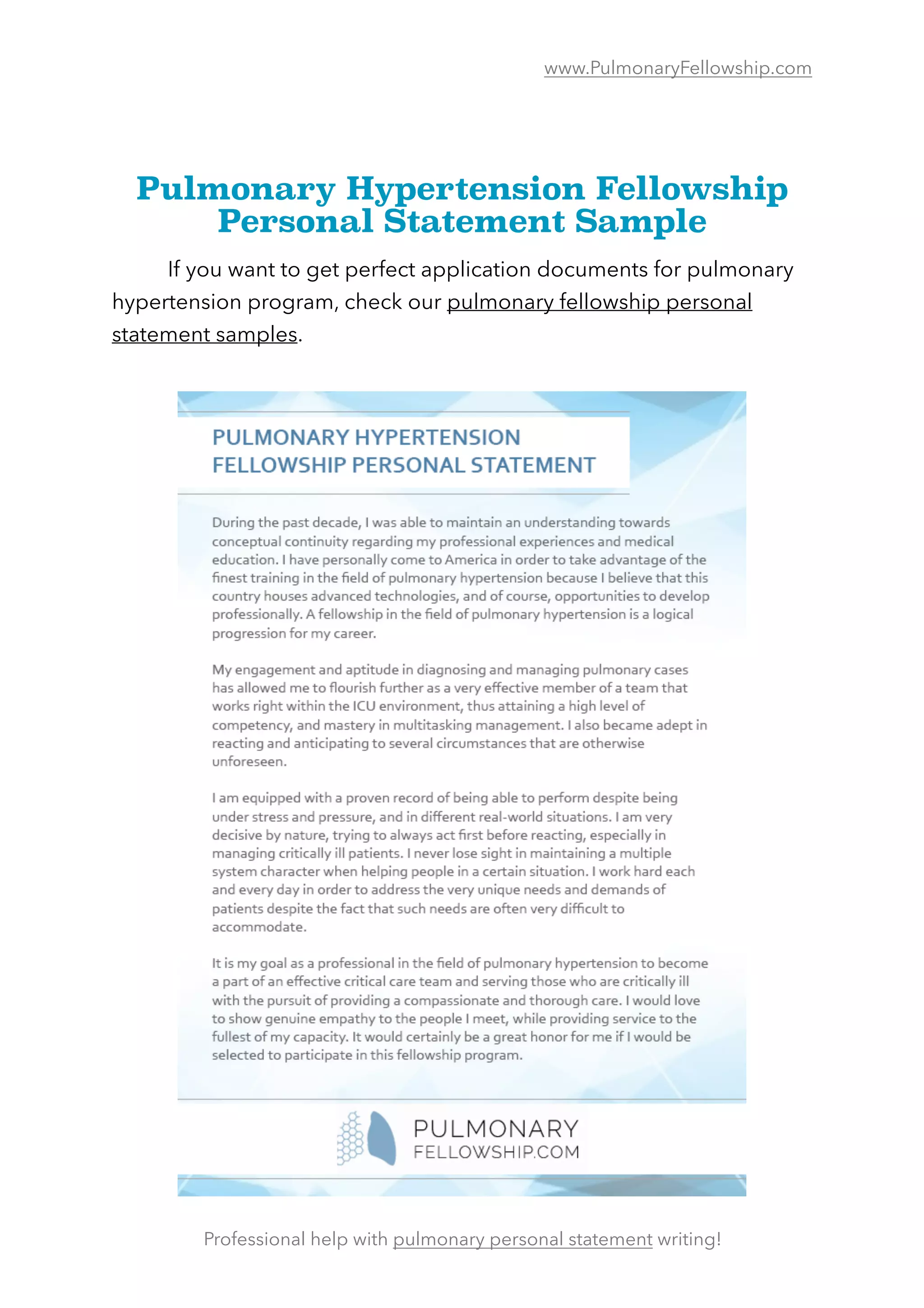 Pulmonary Fellowship Personal Statement Samples | PDF