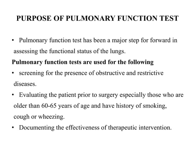 PULMONARY FUNCTION TEST.ppt | Lung and Respiratory Health | Diseases ...