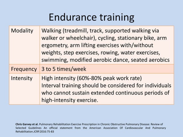 Pulmonary rehabilitation exercise prescription in copd | PPTX