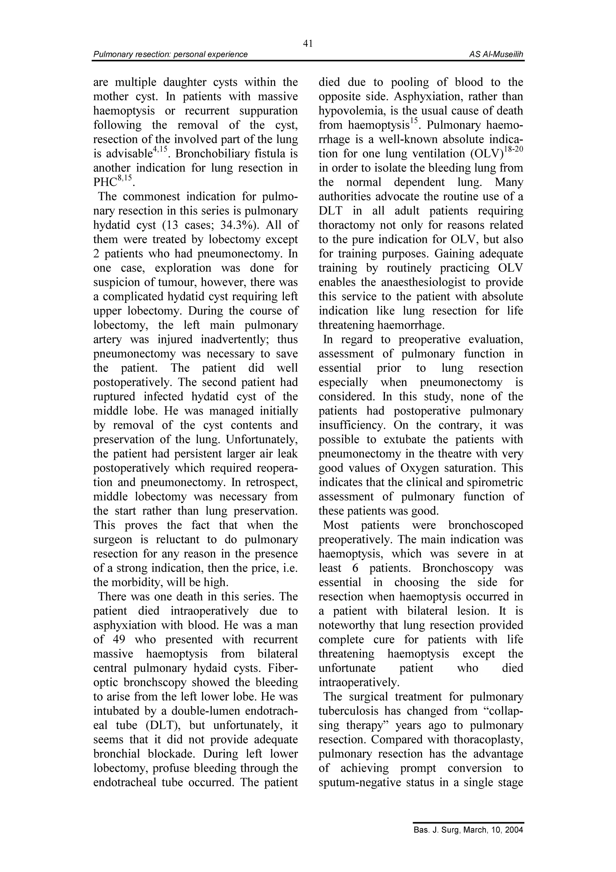 Pulmonary resection in basrah: personal experience | PDF